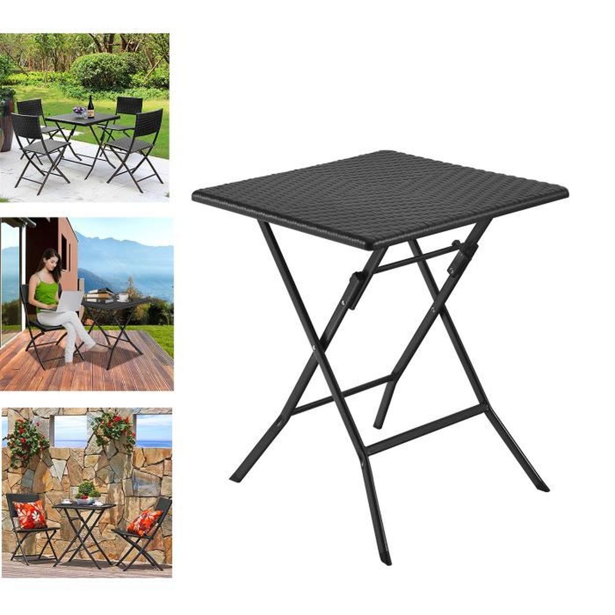 XMTECH Table de Jardin Pliable, Table Pliante Carrée, Table de Camping ...