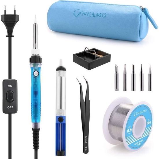 Fer à Souder Kit, ONEAMG 60W Kit de Soudure Electrique Temperature Réglable avec Interrupteur ON ...