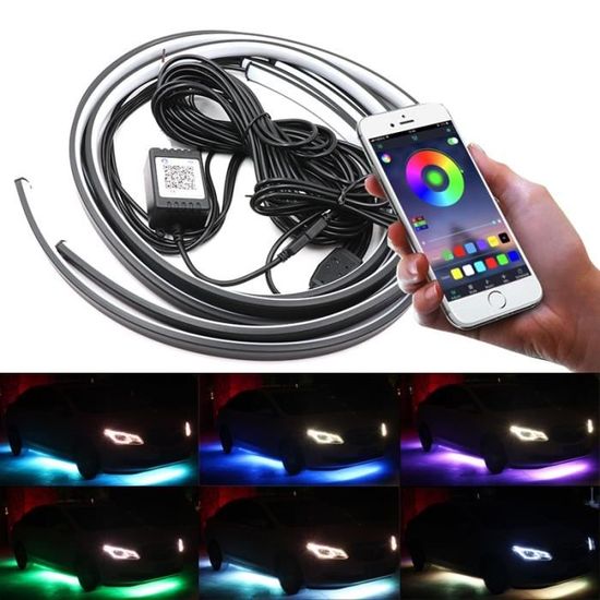 Bande lumineuse RGB LED sous la voiture, 4 pièces, Tube sous le corps ...