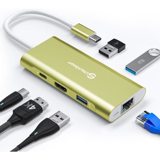 UtechSmart Hub USB C 6 en 1, Adaptateur USB C vers HDMI, avec Ethernet 1000 m, PD 100W, 3 Ports ...