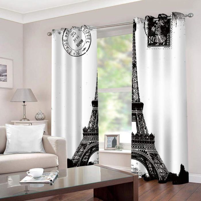 Rideau Salon Occultant Moderne - 3D Tour De Paris Noire Et Blanche ...
