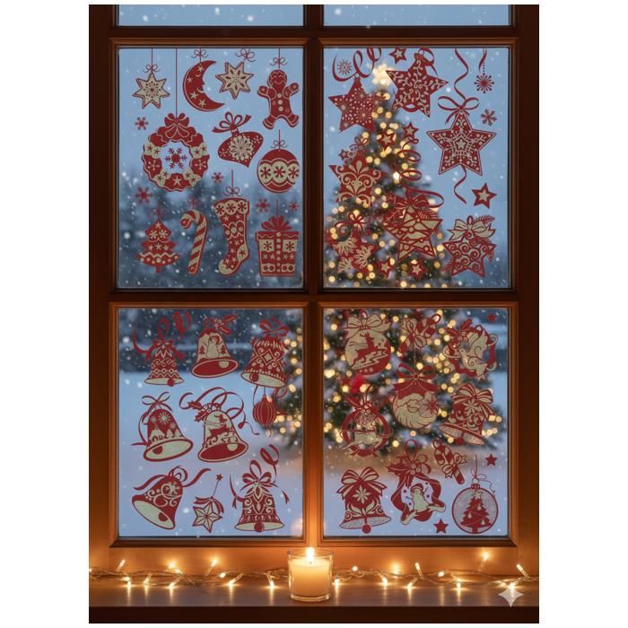 Décorations électrostatiques Noël - ASTUCEO - Lot de 4 - Rouge - 27x20 ...