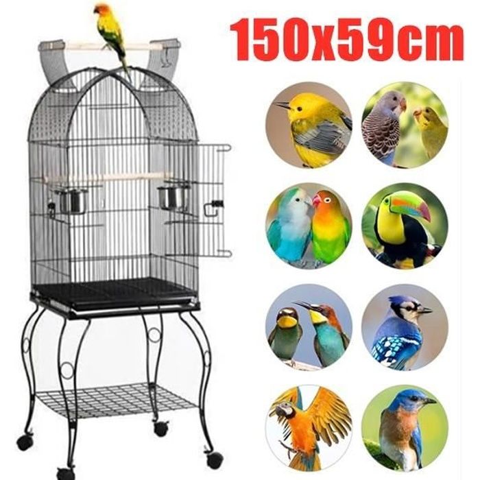 Grande Volière pour Oiseaux Cage à Roulettes Canaries Perroquet ...