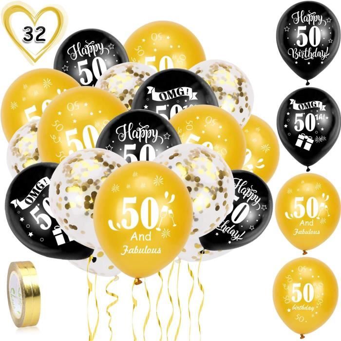 50 Ans Noir Et Or Anniversaire Décorations Pour Femme, Homme, 30 Pièces ...