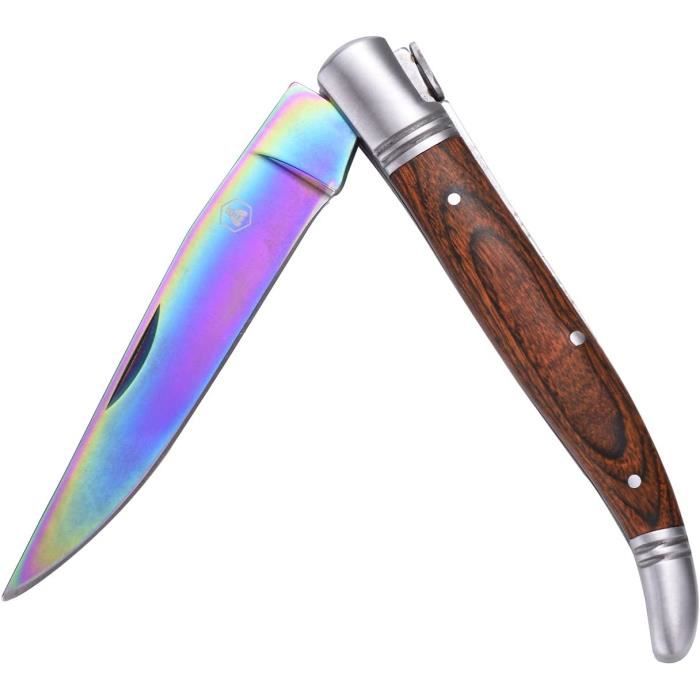 Couteau Pliant Lame Titanium Manche Bois Pakka Brun - Titanium, Bois ...
