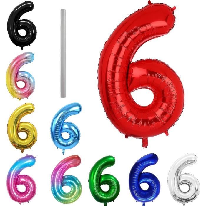 Ballon D'Anniversaire Chiffre 6 Ans Rouge Xxl Jumbo Ballon En Aluminium ...