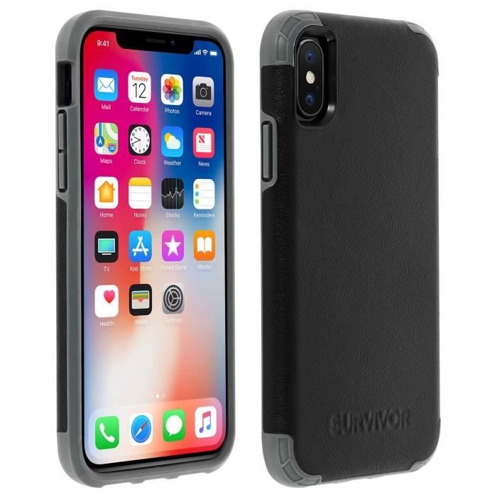 Coque iPhone X Coque antichocs Griffin Survivor Prime cuir noir ...