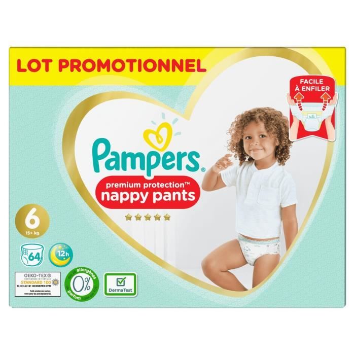 PAMPERS Premium Protection Nappy Pants T6 +15kg, 64 Couches-Culottes ...