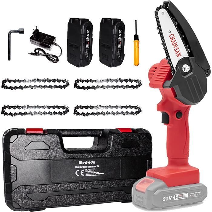 Merlvida Mini Tronconneuse A Batterie De 4 Pouces Et 2 Batteries