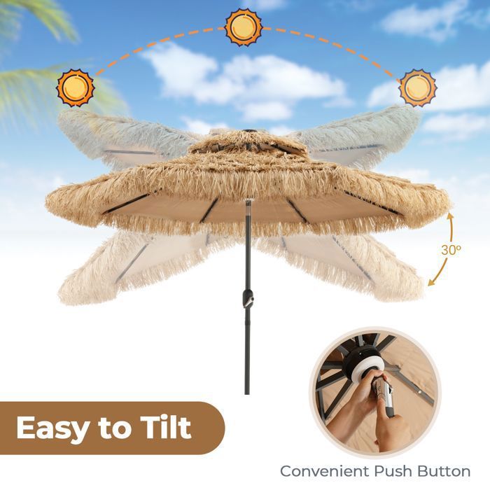 Parasol de Jardin Exterieur Ø2,7M - GOPLUS - Parasol Exotique en Paille ...