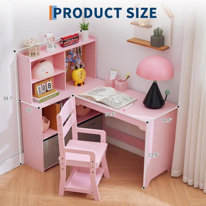 Bureau pour Enfants en Forme L – Ensemble bureau et chaise, 5 étagères ...