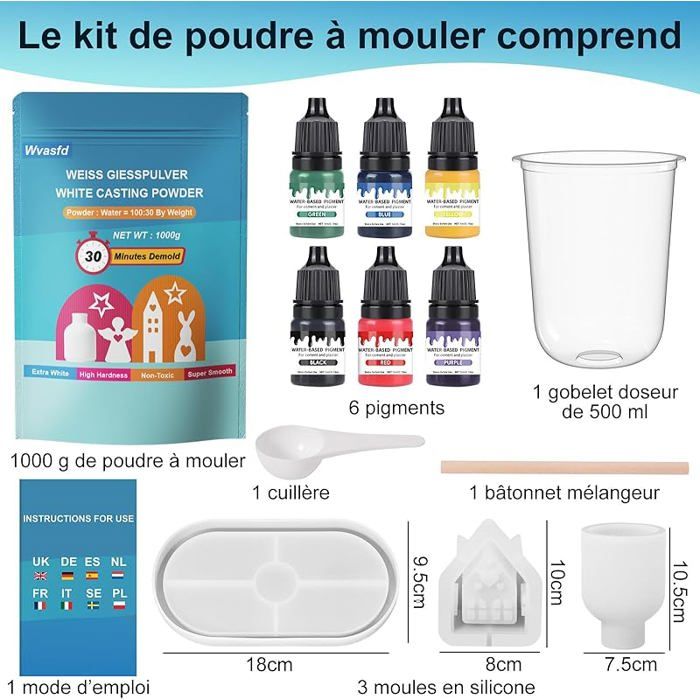 Kit Platre pour Moulage Complet, 1000g Poudre de moulage,3 Moules en ...
