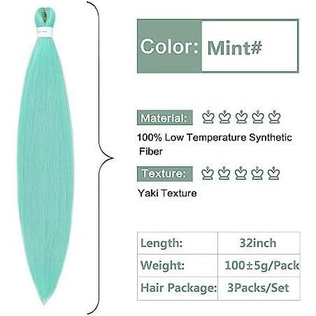 Cheveux Tresse Mint Braiding Hair Pre stretched Extensions Box Braid 32 ...