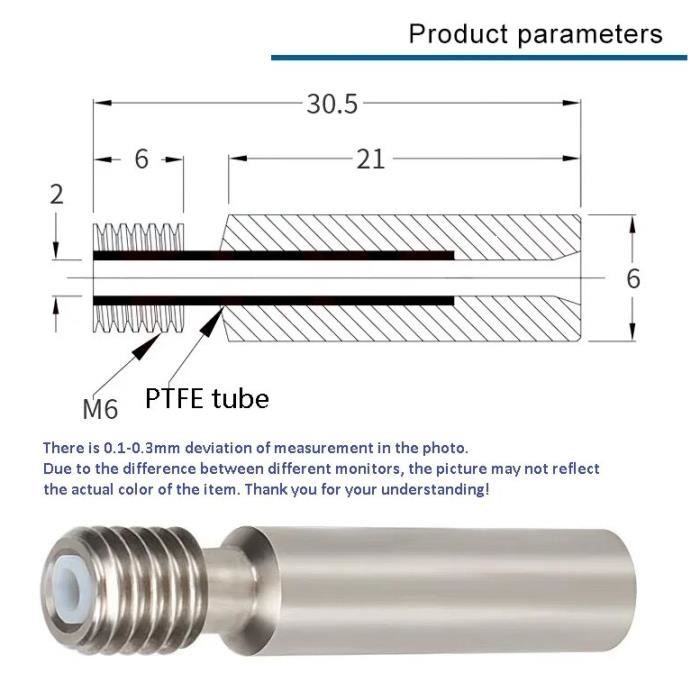 Gorge de filetage M6 MK8 - RNCYN - Hotend - Acier inoxydable - 30.5mm ...