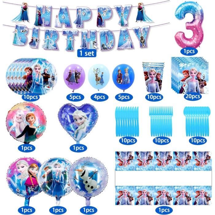 Kit Decoration Anniversaire Reine Des Neiges 3 Ans, 93 Pièces ...