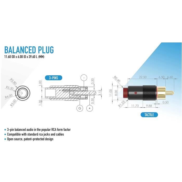 Câble Audio RCA - KHADAS - BXLR3M - 1,0 m - Rouge et Blanc - Adaptateur ...