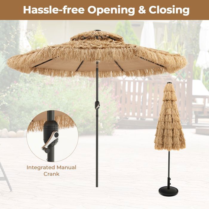 Parasol de Jardin Exterieur Ø2,7M - GOPLUS - Parasol Exotique en Paille ...