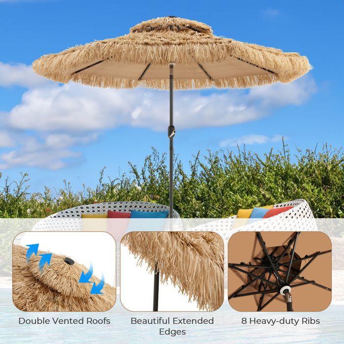 Parasol de Jardin Exterieur Ø2,7M - GOPLUS - Parasol Exotique en Paille ...