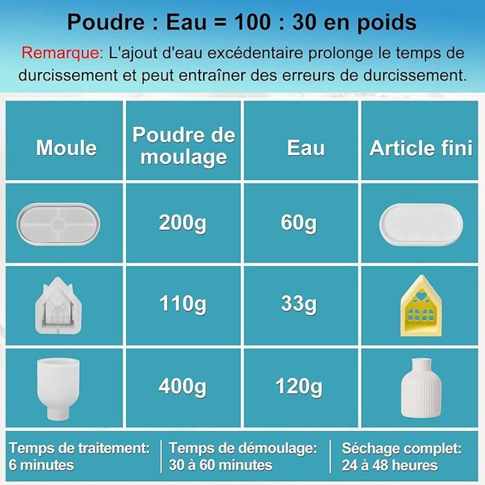 Kit Platre pour Moulage Complet, 1000g Poudre de moulage,3 Moules en ...