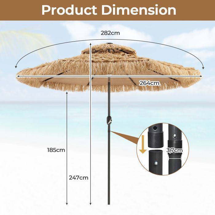 Parasol de Jardin Exterieur Ø2,7M - GOPLUS - Parasol Exotique en Paille ...