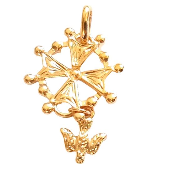 Pendentif Croix Protestante ou Huguenote en plaqué or + chaîne jaune ...