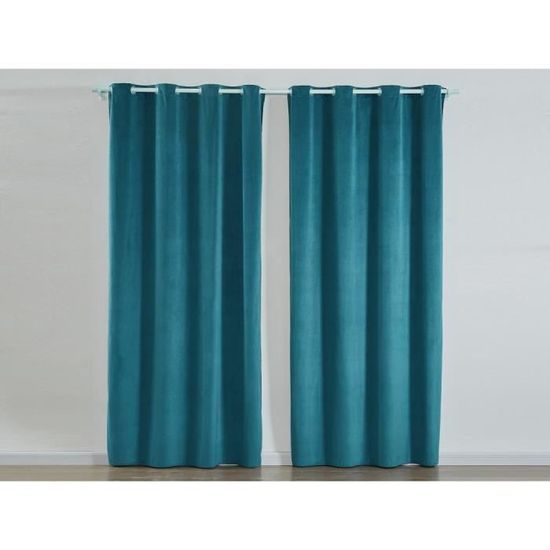 Rideaux en velours - VENTE-UNIQUE - AHTARI - Bleu - Lot de 2 - Œillets ...