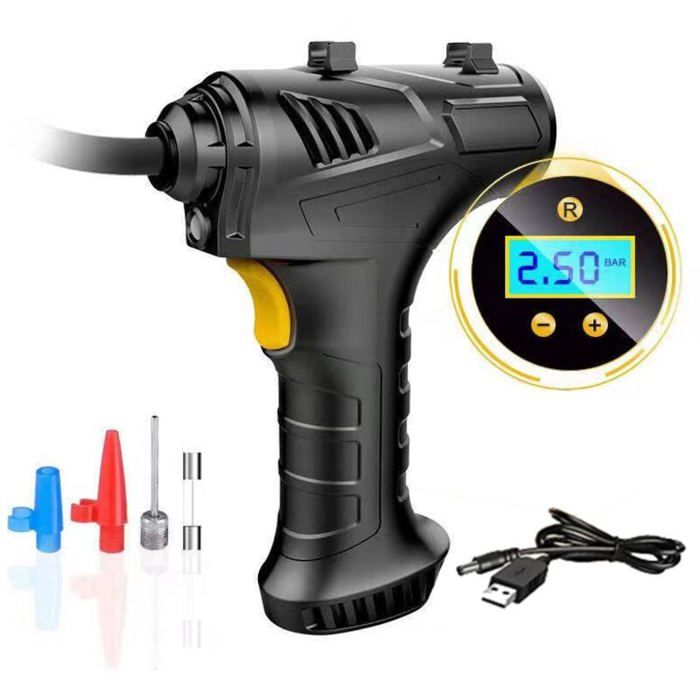 Cordless Tyre Inflator Air Compressor, 12V USB Rechargeable Battery ...