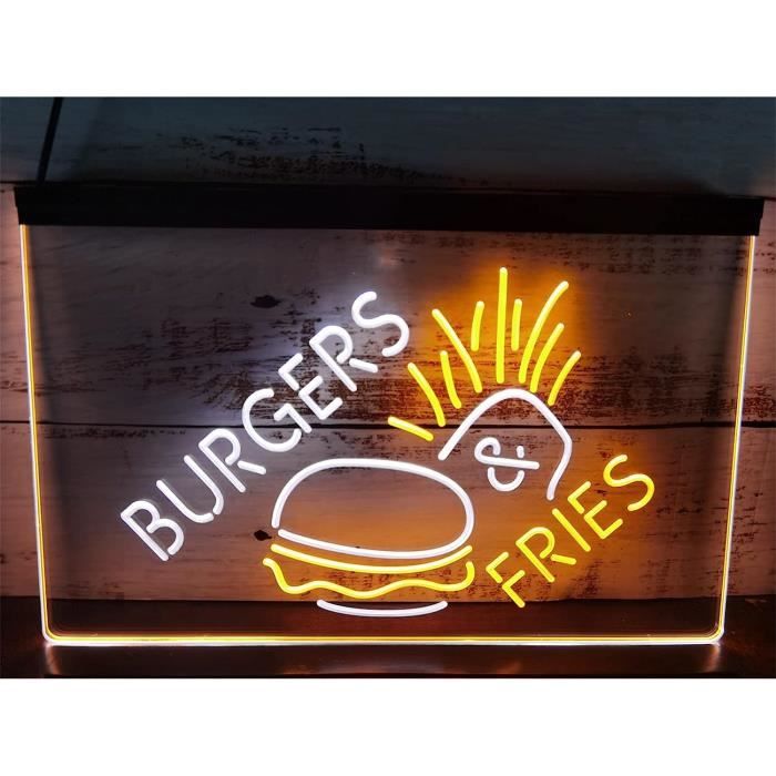 Neon Lights Signs Burgers Fries Led Neon Sign, Plug Powered Dual Color ...
