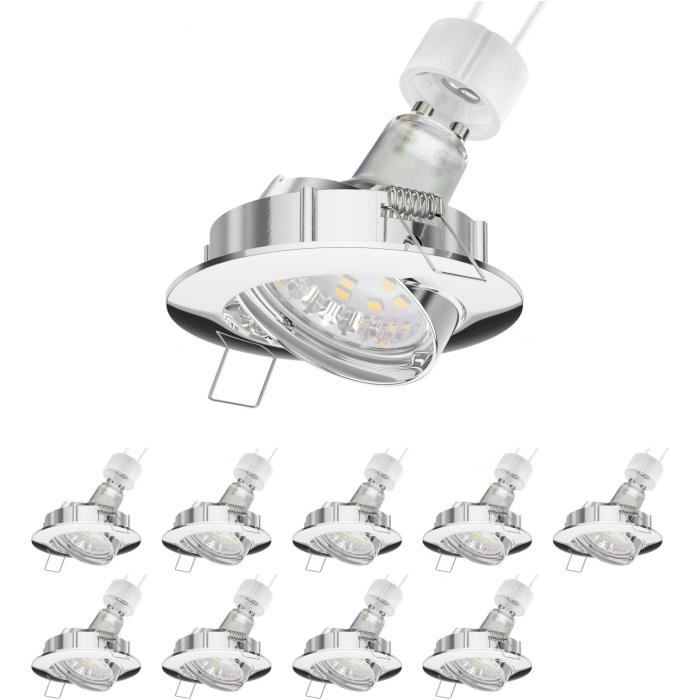 10 Spots Led Encastrables Au Plafond Circ Orientables Chromés Gu10 Lampe Led 227Lm 110° Blanc ...