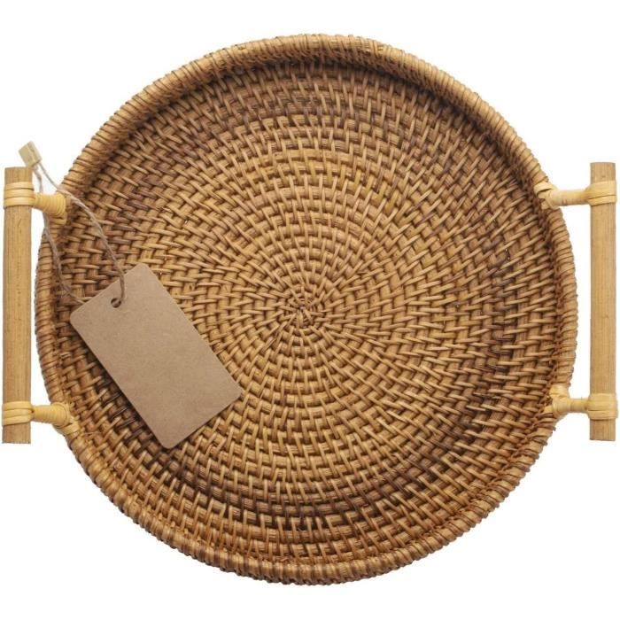 DOKOT Corbeille à Pain et Fruits, Plateau de Service en Osier Rond avec ...