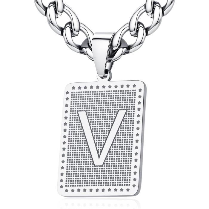 Homme Femme Collier Plaque Pendentif Gravé Initiale Lettre A-Z Chaîne ...