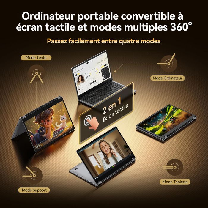 PC Portable - Écran Tactile 360° Rotation - AMD Ryzen 5 7430U (6C/12T ...