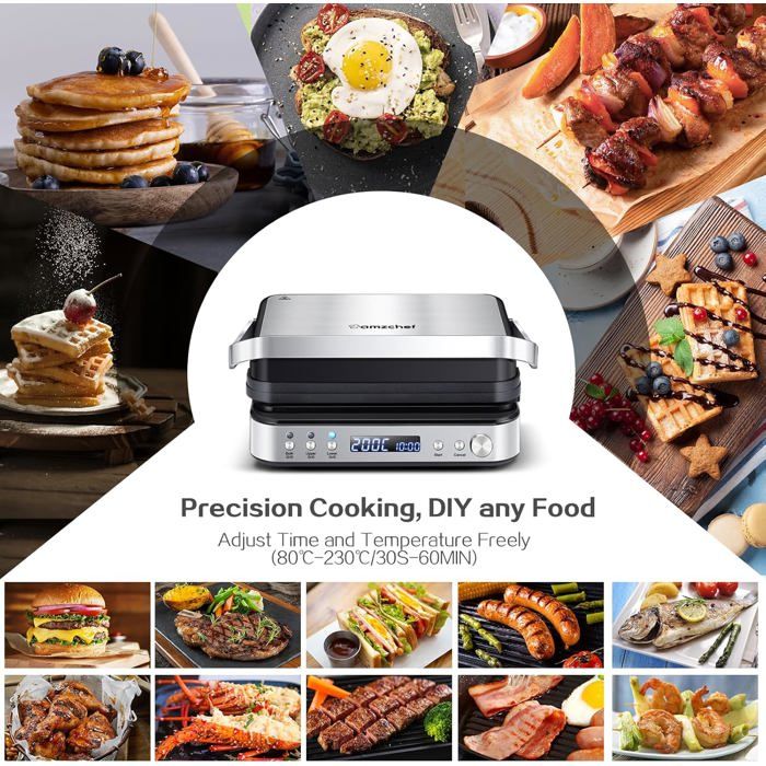 AMZCHEF 4 in 1 Multifunctional Contact Grill, Grill, Waffle Maker ...