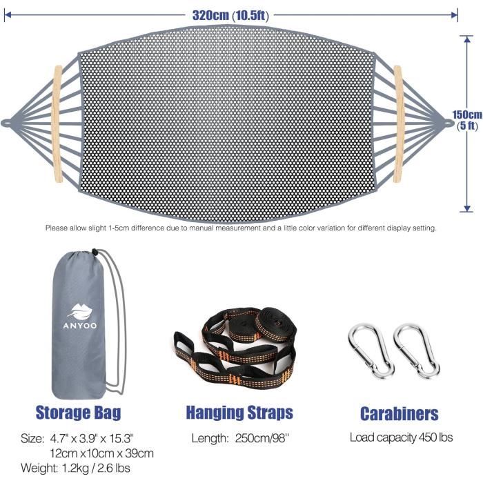 Grand Hamac En Filet Avec Barres D'Écartement, 320 X 150 Cm, Filet ...