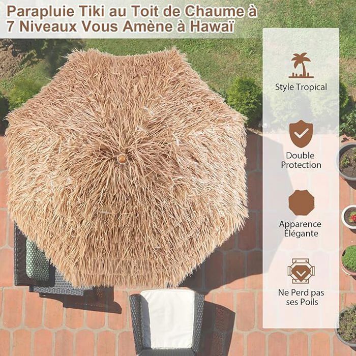 Parasol de Jardin Exterieur Ø2,2M - GOPLUS - Parasol Exotique en Paille ...