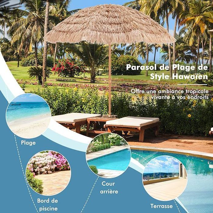 Parasol de Jardin Exterieur Ø2,2M - GOPLUS - Parasol Exotique en Paille ...