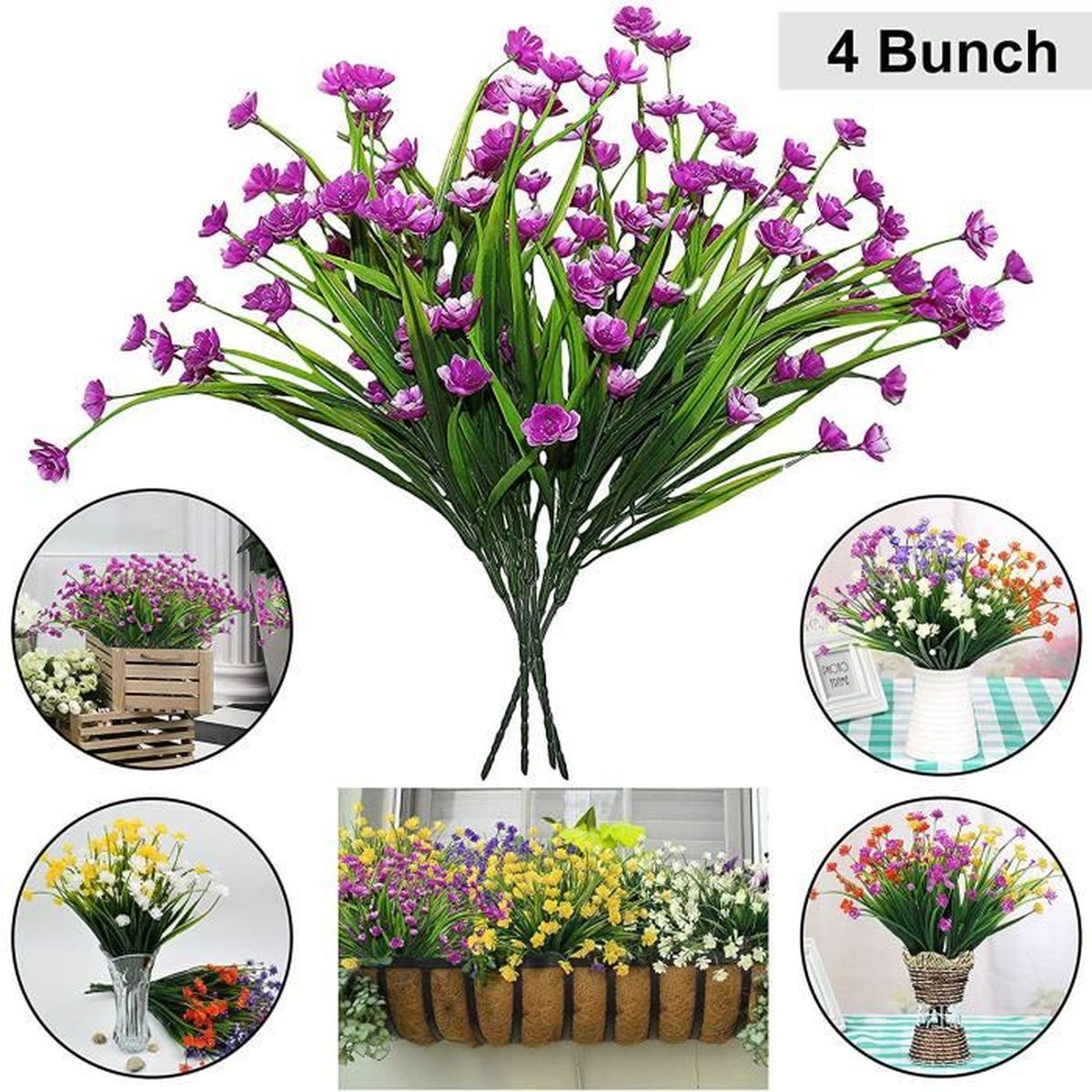 Plantes Artificielles (Lot de 4) - Fausses Fleurs Violettes - Fleurs d ...