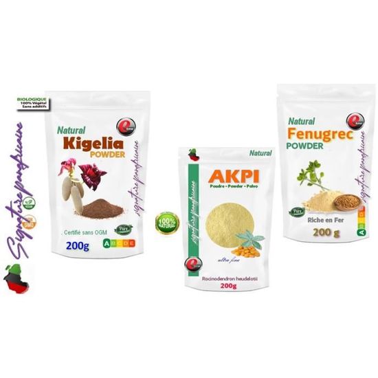 Trio magique : Akpi poudre - Kigelia poudre - Fenugrec poudre 3x200g ...