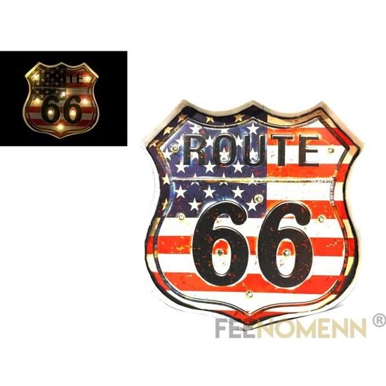 Plaque Métal Lumineuse Led Déco Murale Vintage Écusson Route 66