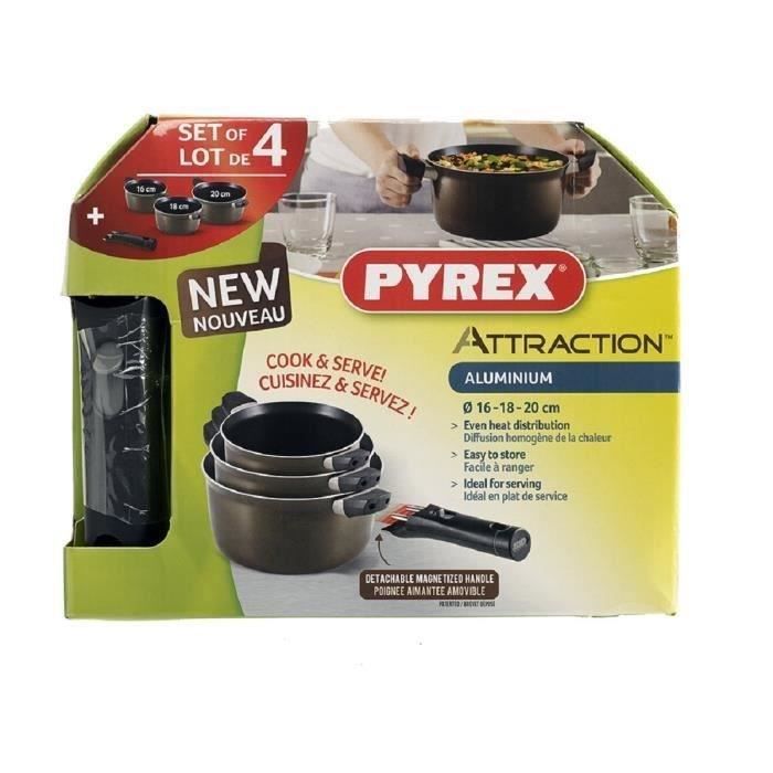 PYREX Set de 3 casseroles 16/18/20 cm avec une poignée marron ...