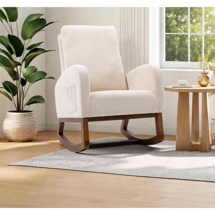 Fauteuil à Bascule, Rocking Chair avec Poches de Rangement, Revêtement ...