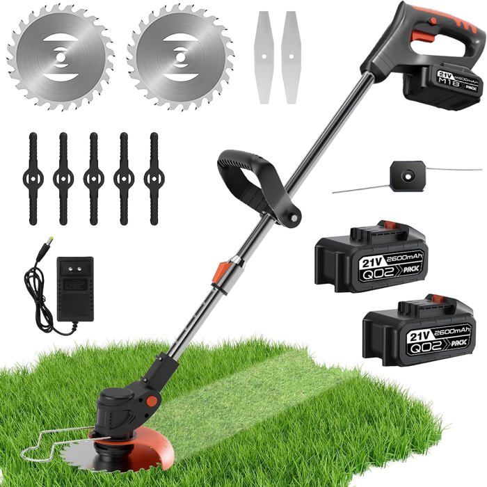 Coupe Bordure sans Fil avec Batterie, Debroussailleuse Electrique sans Fil avec 4 Types de Lames ...