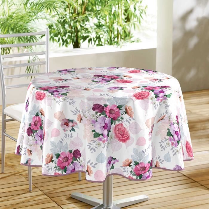 Nappe - Roses et fleurs - Rond - 160 x 160 cm - PVC/Polypropylene ...