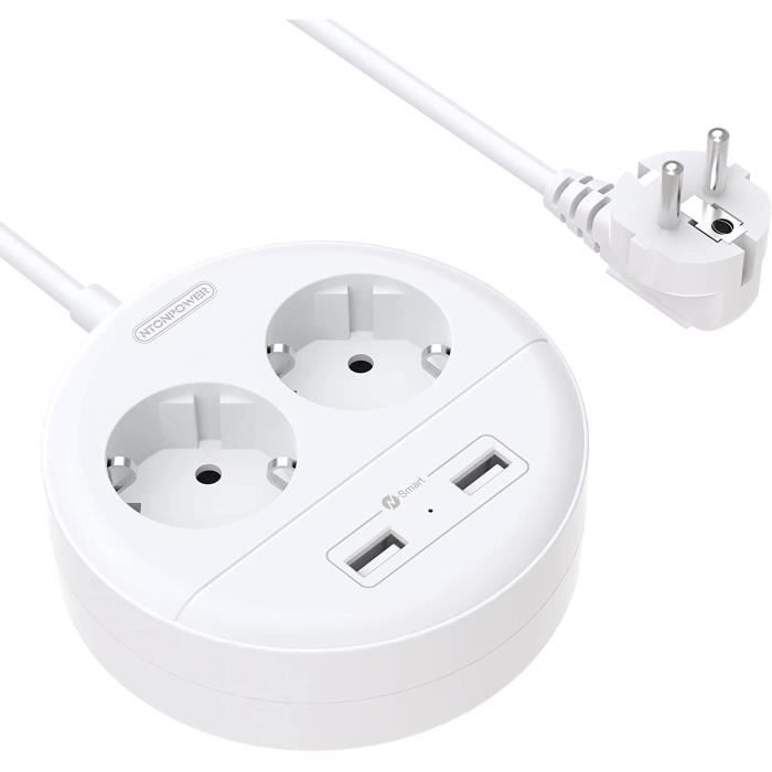 Ronde Multiprise Electrique 2 Prises Avec 2 Usb Ports, 5M Long Cable ...