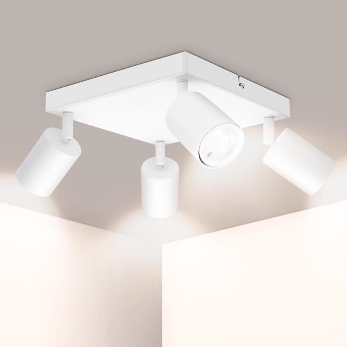 Spot Plafond Gu10 - Plafonnier 4 Spots Blanc - Plafonnier Spot Orientable - Carré Moderne ...