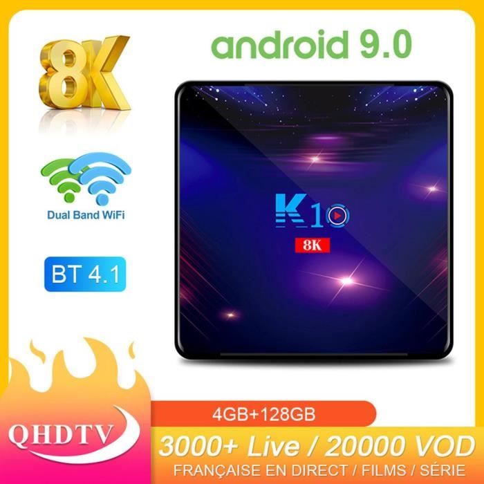 Android 9 TV Box 4K Boîtier TV K10 4Go 128Go Prix en charge de la boîte Android Smart TV HD-H ...