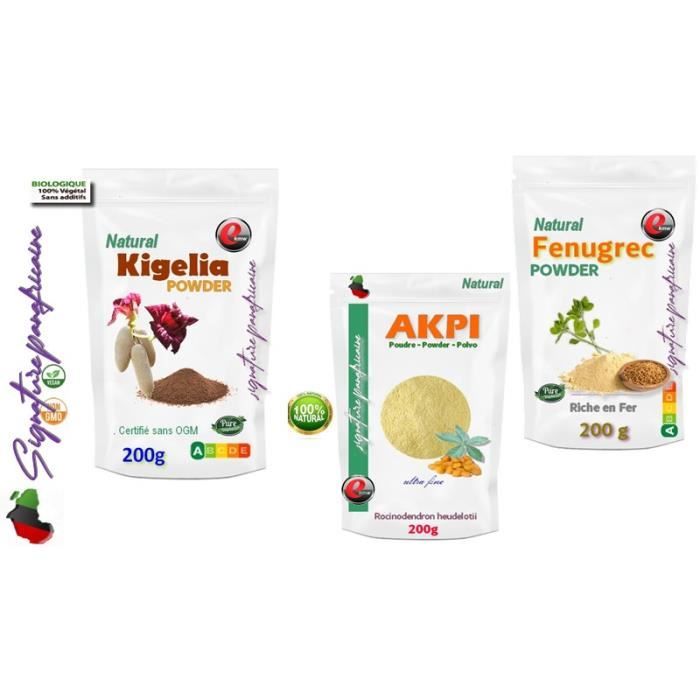 Trio magique : Akpi poudre - Kigelia poudre - Fenugrec poudre 3x200g ...