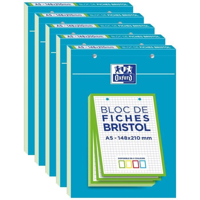 Blocs de fiches - Oxford - Lot de 5 - 30 feuilles - Vert - A5 - Petits ...