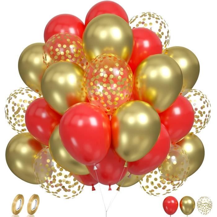 Lot De 60 Ballons En Latex Rouge Doré De 30,5 Cm Avec Confettis Dorés ...