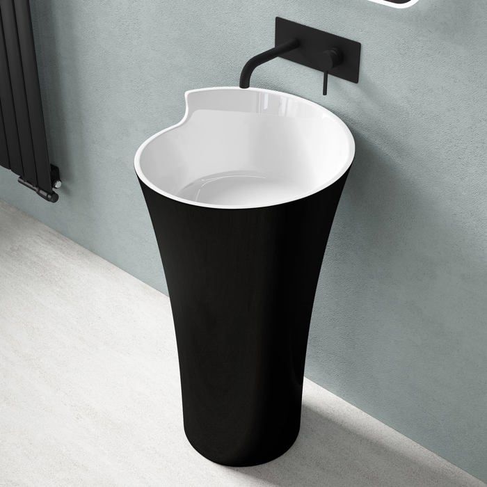 Doporro Lavabo sur Pied Noir Mat + Blanc Vasque Colonne en Fonte ...